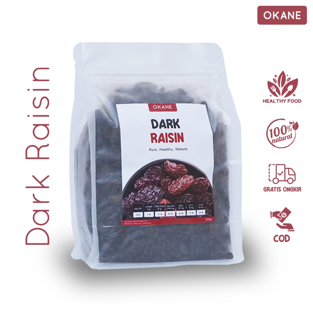 Jual Dark Raisin Kismis Hitam OKANE 500 gr / Camilan Buah Kering Kismis ...