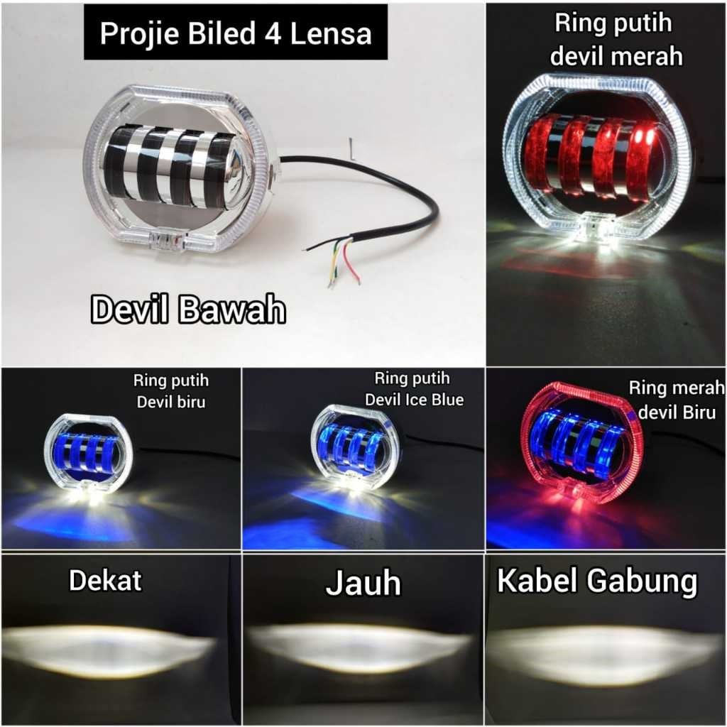 Jual Lampu Depan Biled Daymaker 4 Lensa + Shroud BMW 8D 5 Kabel 3 Mode ...