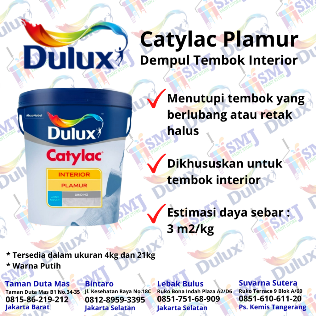 Jual DEMPUL PLAMIR TEMBOK DULUX CATYLAC INTERIOR 5 KG | Shopee Indonesia