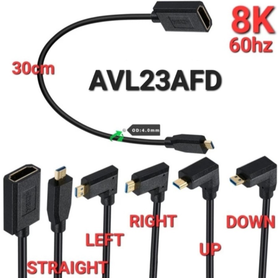 Jual AVPRO AVL23AFD 8K 60Hz HDMI 2.1 Female to Micro HDMI Cable OD4.0mm ...