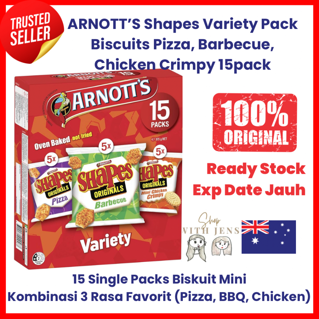 Jual Arnott's Arnotts Shapes Snacks Variety 15 Pack ( BBQ, Pizza ...