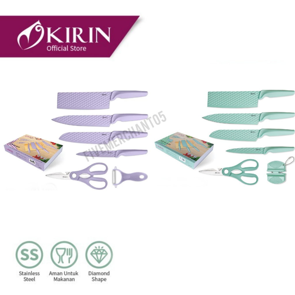 Jual Knife Set Kirin 06 Hijau Ungu Pisau Set Knive Green SS GR Talenan ...