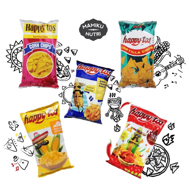 Jual Happy Tos Tortilla Corn Chips 140 gr Merah/Hijau/Kuning/Biru/Pedas ...