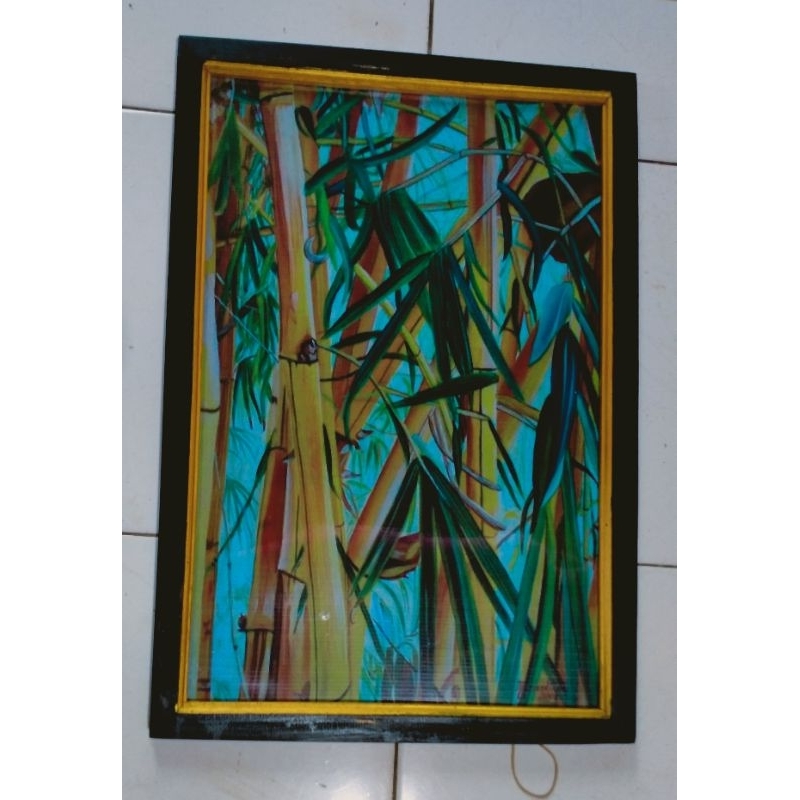 Jual hiasan dinding lukisan cetak bambu kuning plus figura ukuran 65*45 ...