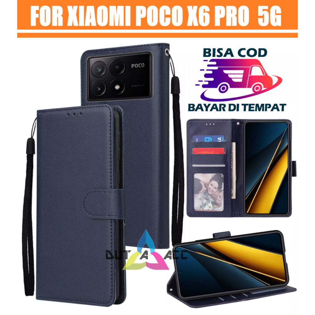 Jual flip case leather XIAOMI POCO X6 PRO 5G casing cover kulit bisa ...