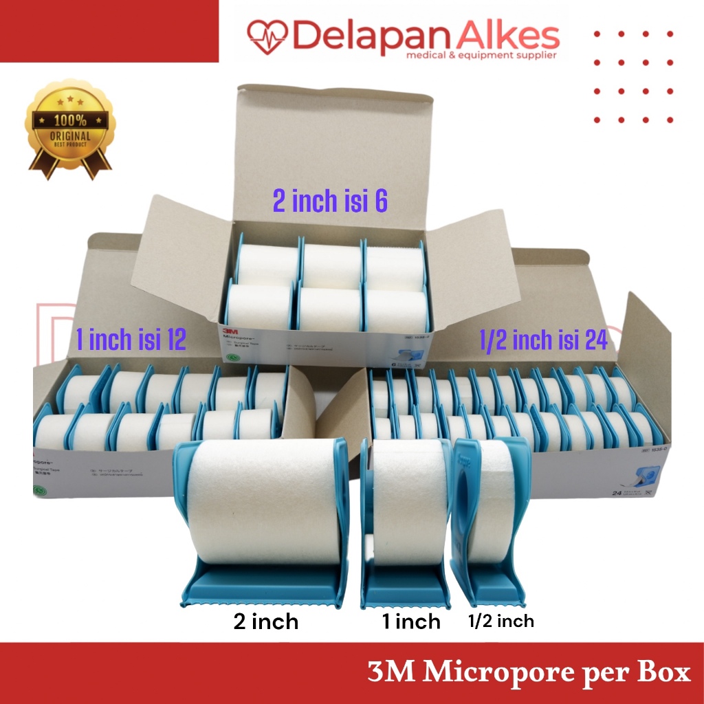 Jual 3M Micropore Tape Plester Luka Per Box 0,5' / 1 inch / 2 inchi ...