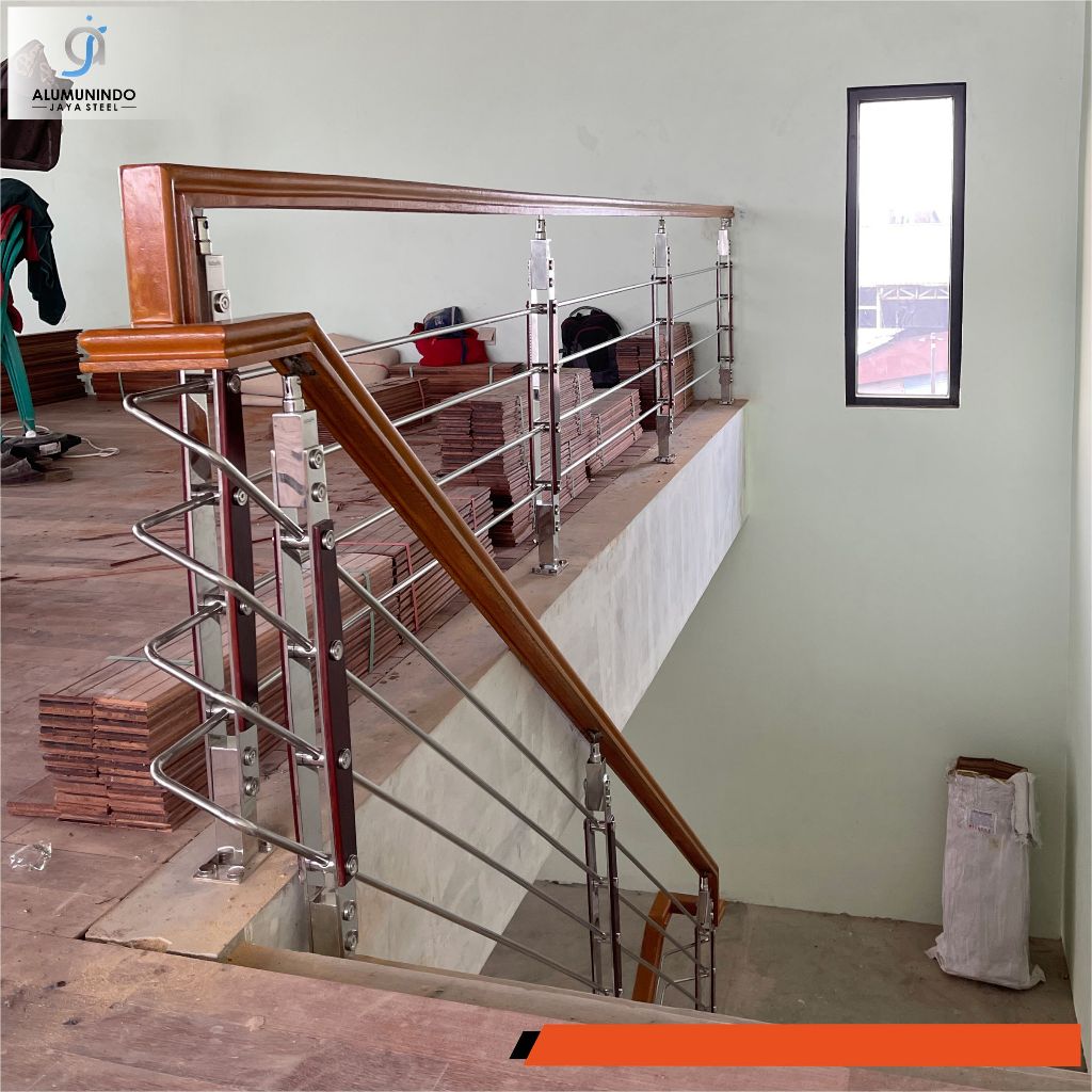 Jual Railing Tangga Full Stainless Motif Kayu Pipa Stainless sus 304 ...