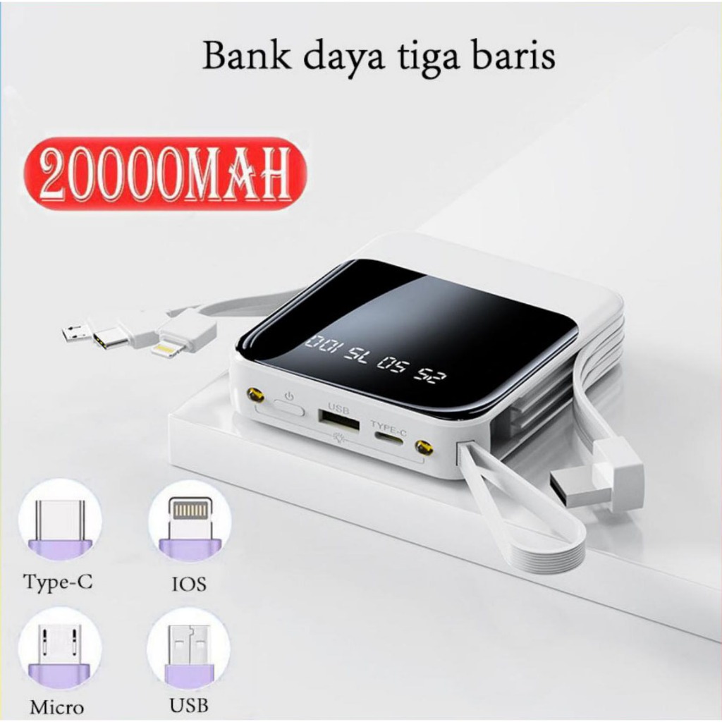 Jual Powerbank 20000 mAh mini size with 3 usb fast charging Lightweight ...