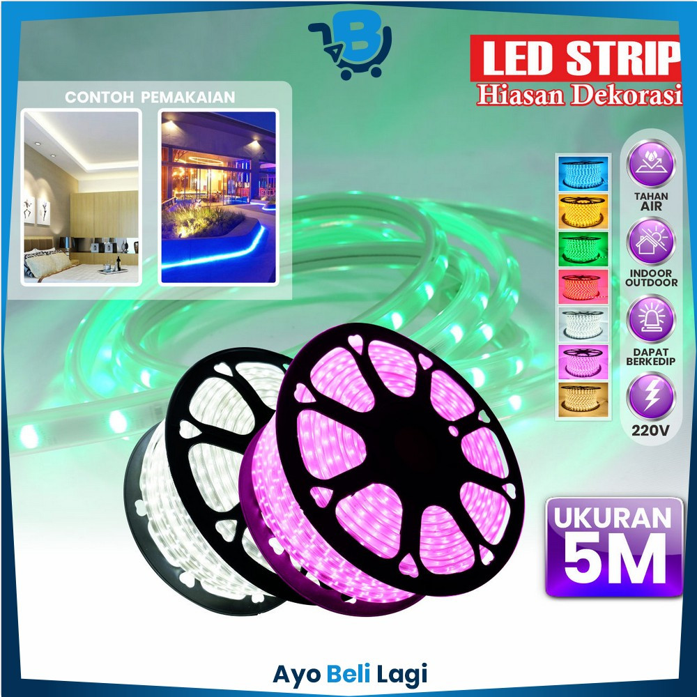 Jual Lampu LED Strip Selang 5050 UK 5M 220V Warna Warni Waterproof ...