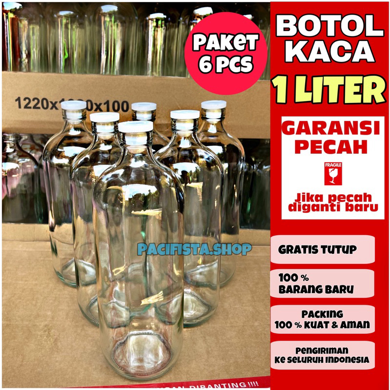 Jual BOTOL KACA 1 LITER ( paket 6 pcs )| botol bensin botol jamu botol ...