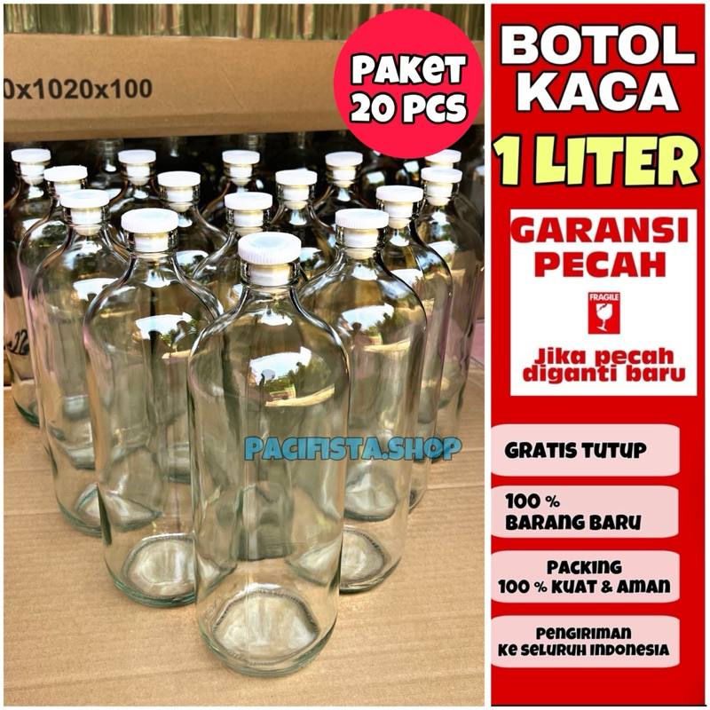 Jual BOTOL KACA 1 LITER ( paket 20 pcs )| botol bensin botol jamu botol ...
