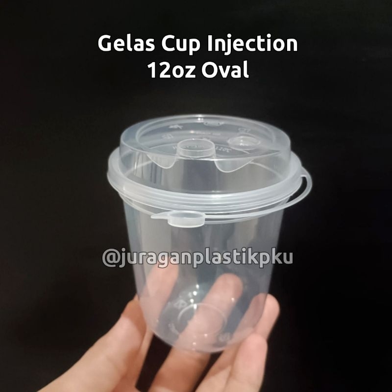 Jual Gelas Cup Injection 12 oz Oval + Tutup Stopper | Gelas Thinwall ...