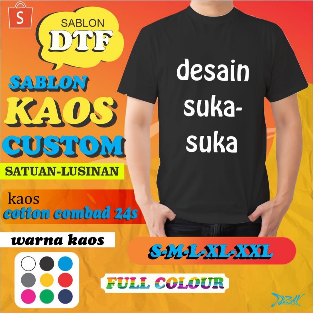 Jual Sablon Kaos DTF Cotton Combed 24s Satuan Lusinan Custom Design Suka-suka Size S-XXL ...