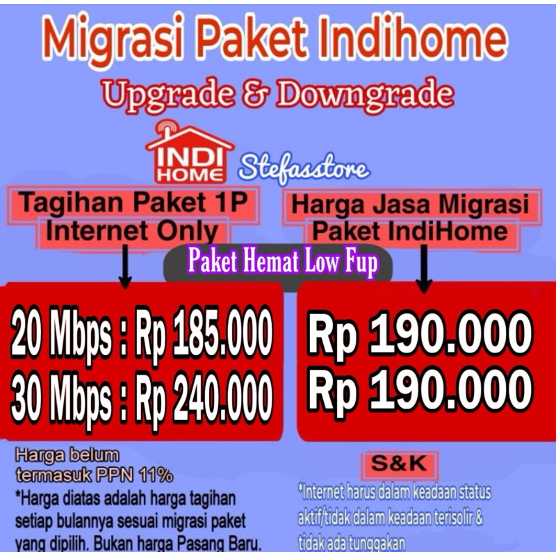 Jual MIGRASI INDIHOME PAKET 1P INTERNET ONLY LOW FUP 20 - 30 MBPS ...