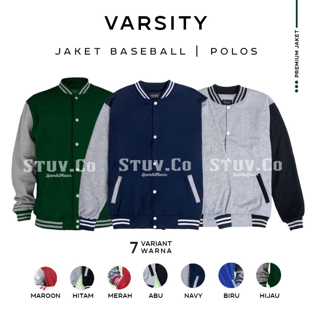Jual JAKET POLOS BASEBALL VARSITY LIST ABU SWEATER PRIA WANITA FASHION MURAH BANDUNG KEREN ...