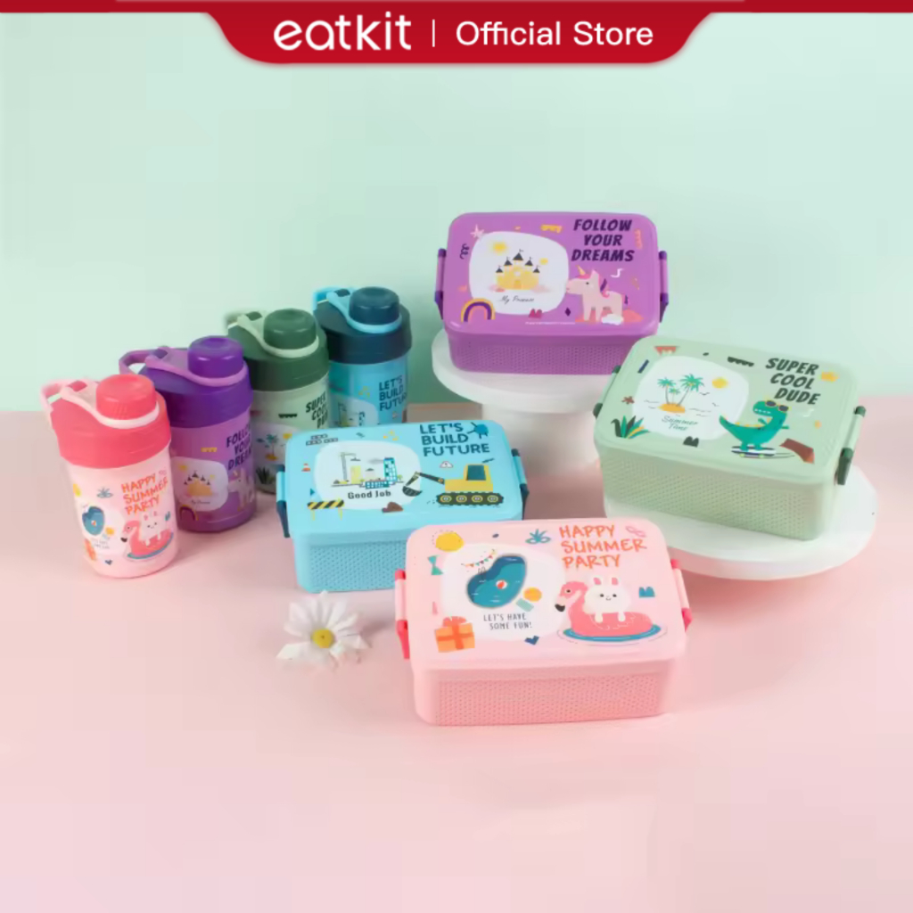 Jual Eatkit Kotak Bekal Anak 1000ml 2 Susun Lunch Box Set Dengan Botol Air minum 350ml Karakter ...