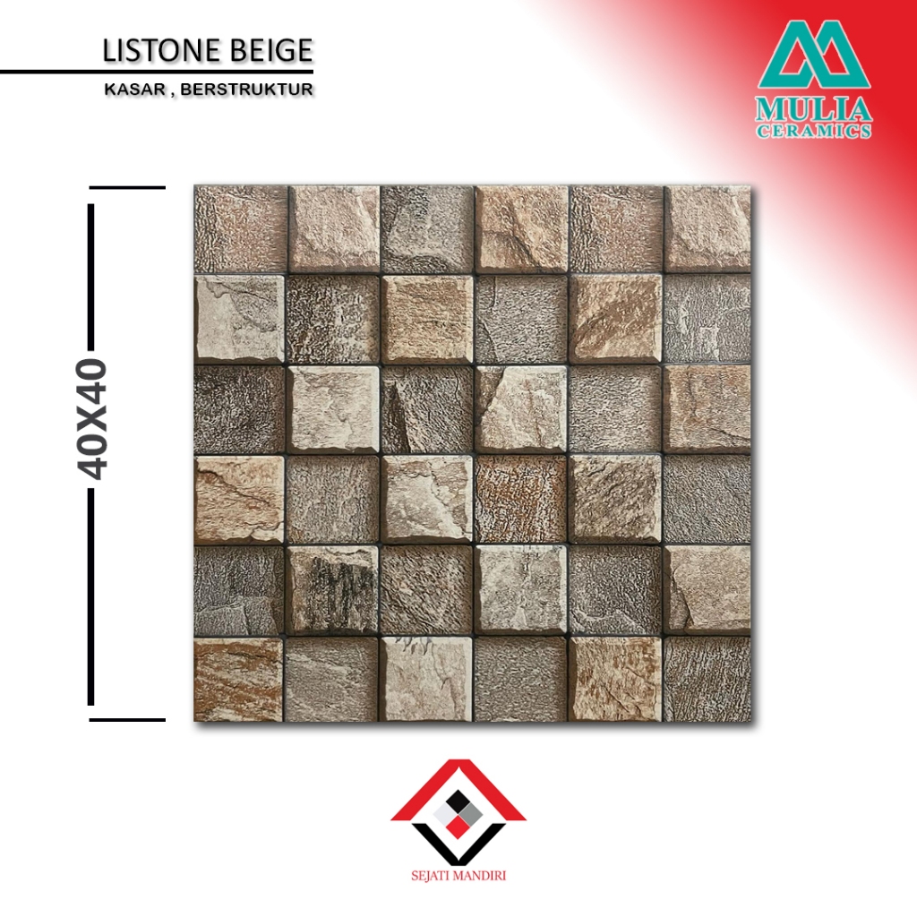 Jual keramik 40x40 kasar - motif batu alam 3D - mulia listone beige ...