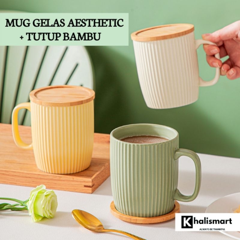 Jual MUG GELAS KOPI TEH SUSU KERAMIK DENGAN TUTUP MUG KERAMIK AESTETHIC ...