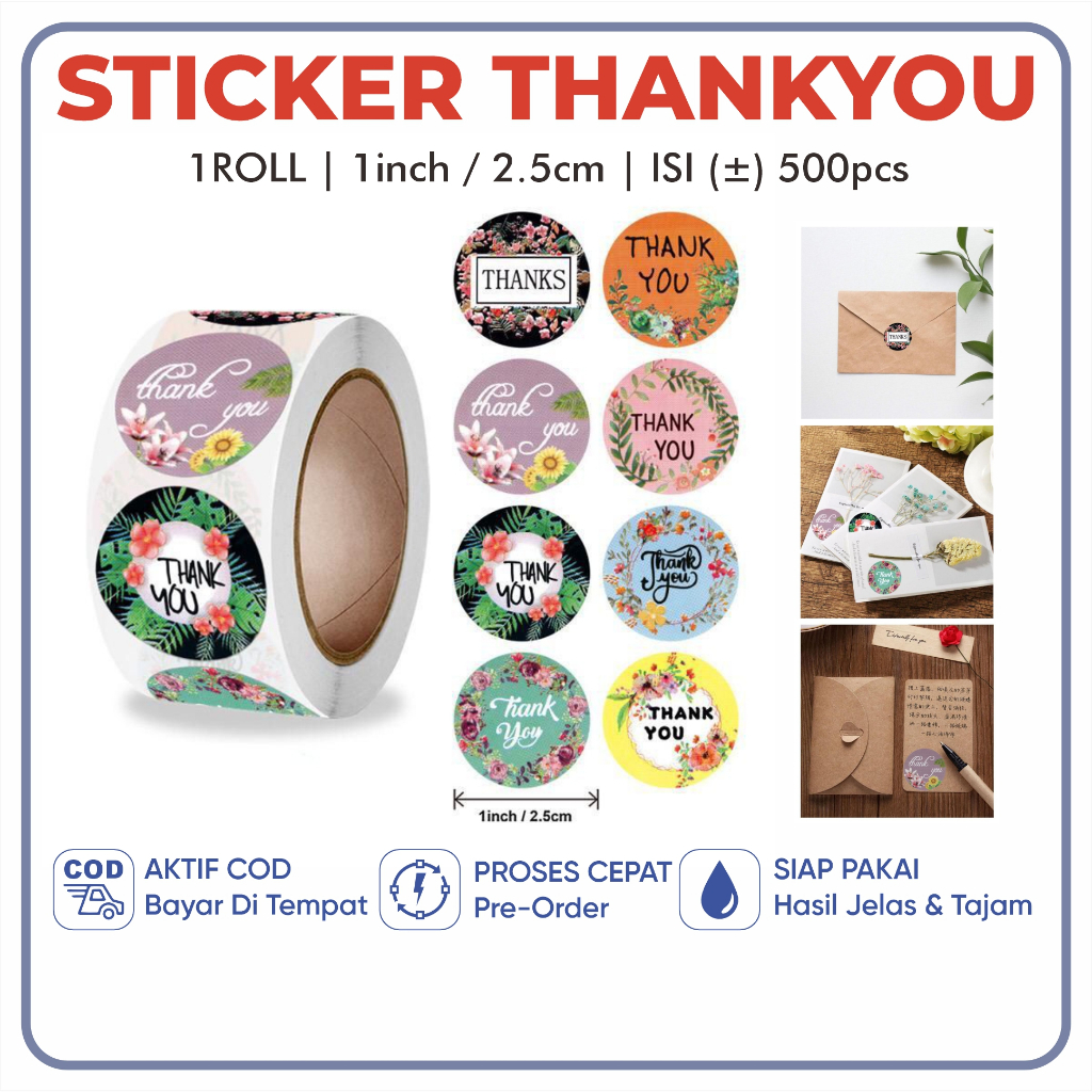 Jual STICKER THANKYOU 1 ROLL 500pcs / STICKER THANK YOU / STIKER TERIMA ...