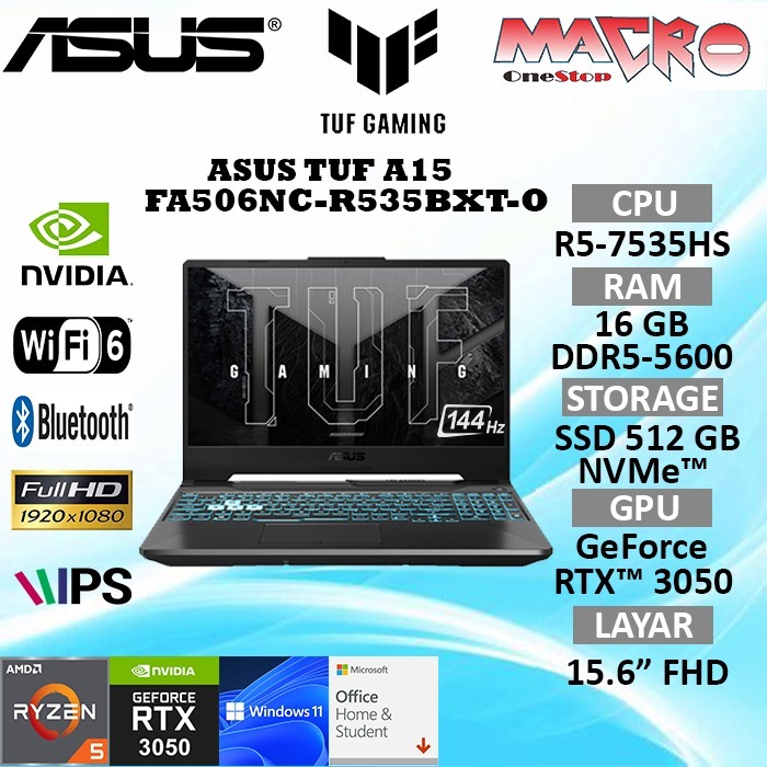 Jual ASUS TUF A15 FA506NC-R535BXT-O R5-7535HS 16GB SSD 512GB 15.6" W11 ...