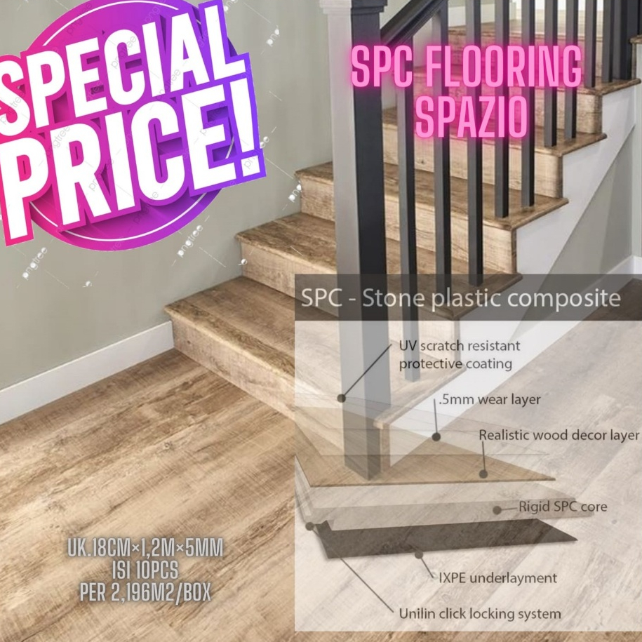 Jual HARGA PERMETER!! Lantai SPC Spazio Sistem Click Motif Kayu Tebal 5mm | Shopee Indonesia