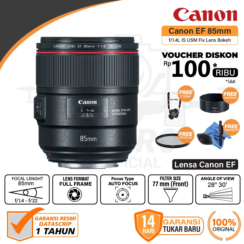 Jual Lensa Canon EF 85mm f1.4L IS USM Fix Lens Bokeh Resmi Original | Shopee Indonesia