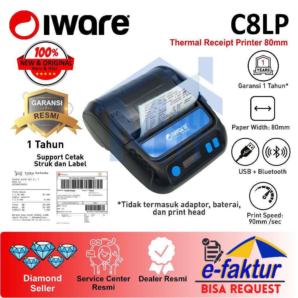 Jual MALLIT Printer IWARE Label RESI Bluetooth C-8LP C8LP 80mm ANDROID Portable | Shopee Indonesia