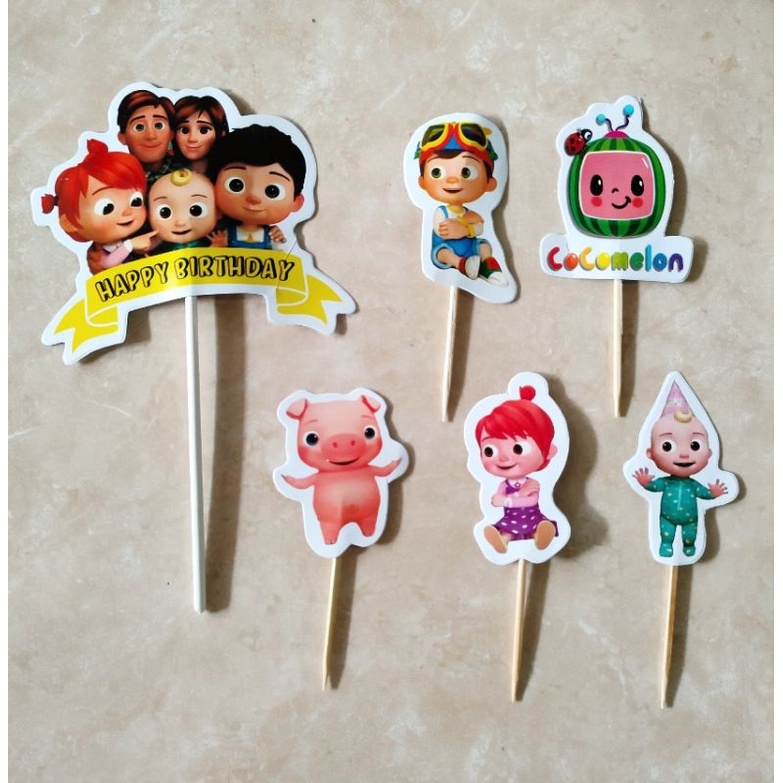Jual 1 set hiasan kue ulang tahun cake topper tema coco melon cocomelon ...