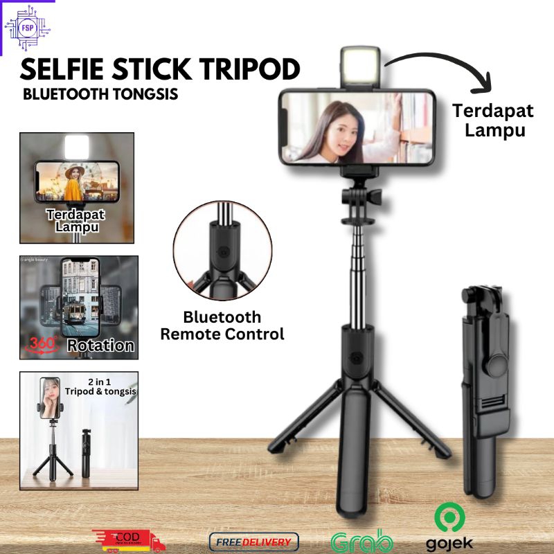 Jual Tongsis With LED Bluetooth Selfie Stick Hp 4 In 1 Tripod Light ...