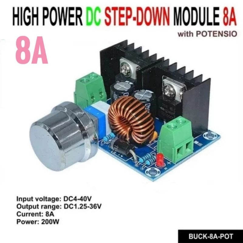 Jual DC Step Down Buck Converter Module PWM Adjustable 8A 200W Modul ...