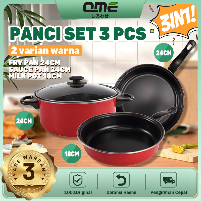 Jual QME-3 Set Wajan Teflon Stainless Steel Cookware Set Free Penutup Kaca Panci Kukus Fry Pan ...