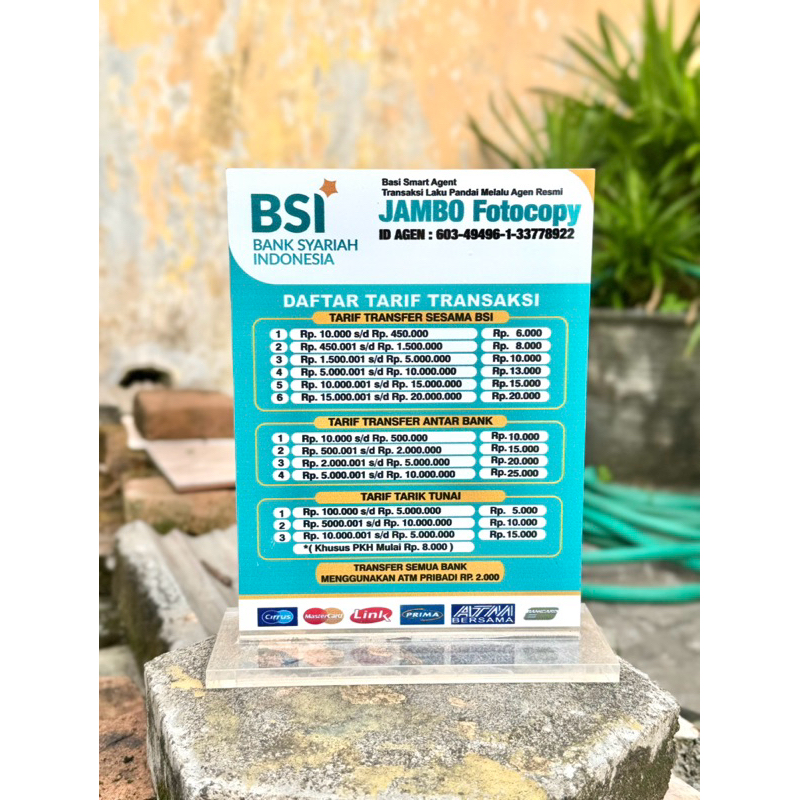 Jual AKRILIK DAFTAR TARIF AGEN BSI BANK BSI AKRILIK MEJA UKURAN 15x20 ...