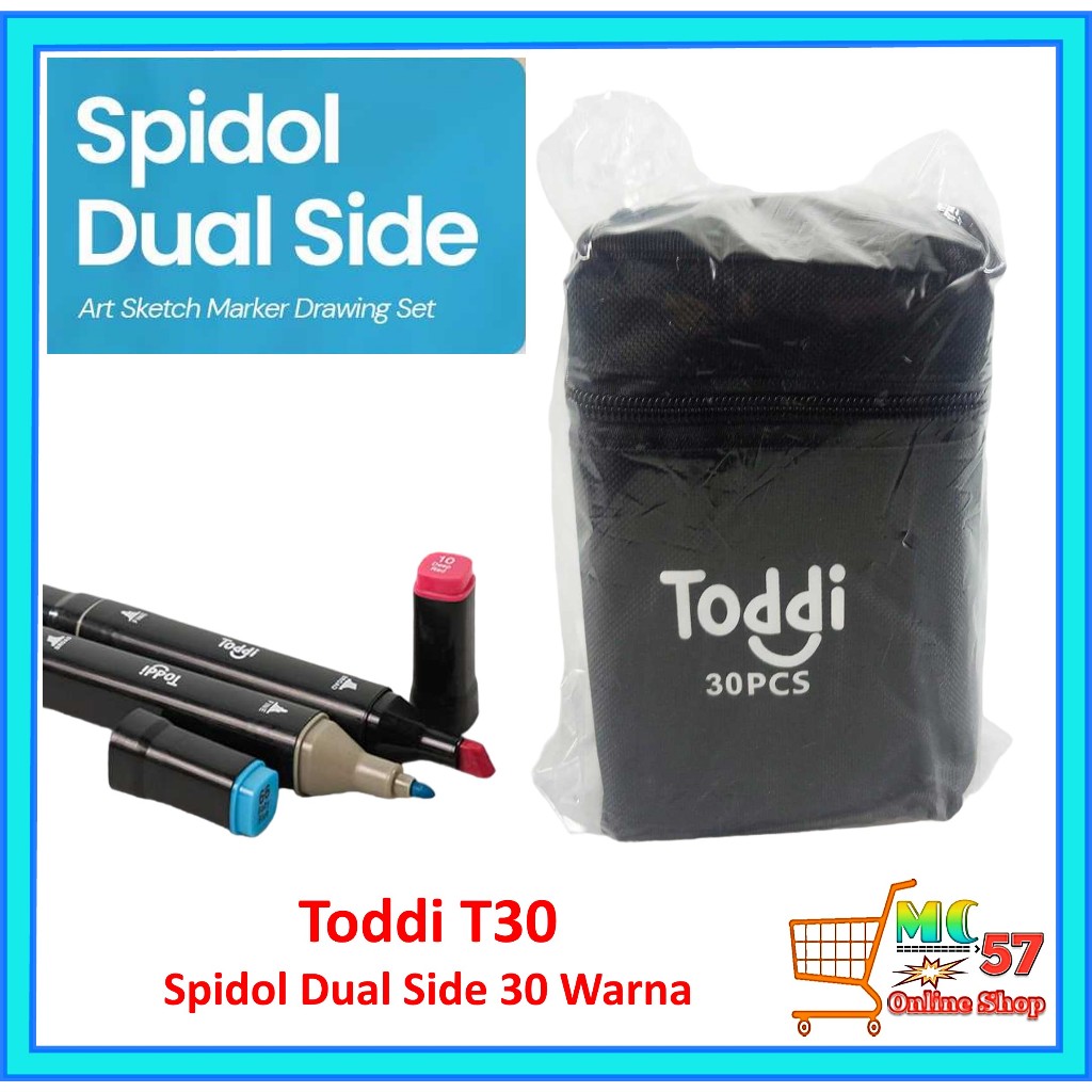 Jual Toddi T30 Spidol Dual Side Fine Art Marker 30 Color - Toddi Set ...