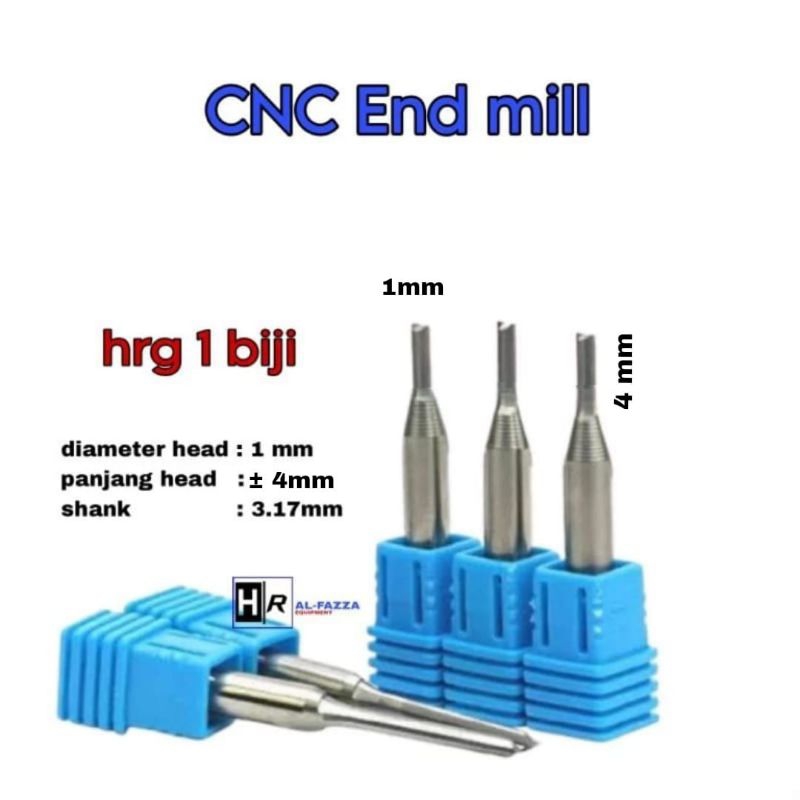 Jual 1 biji mata bor Endmill 2F Lurus 1mm x 4mm Carbide straight end ...