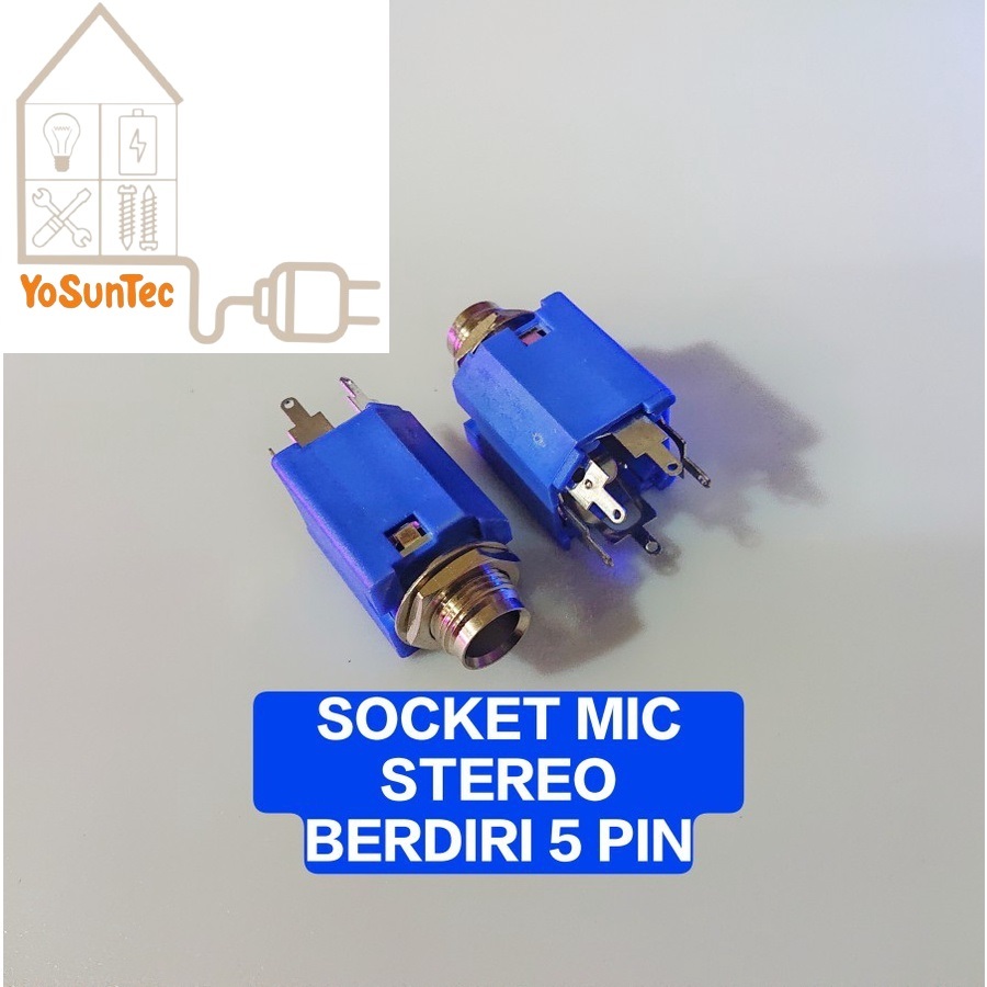 Jual SOKET MIC AKAI STEREO BMA BIRU Socket Toa Female 6,5mm 5 Kaki Jack ...
