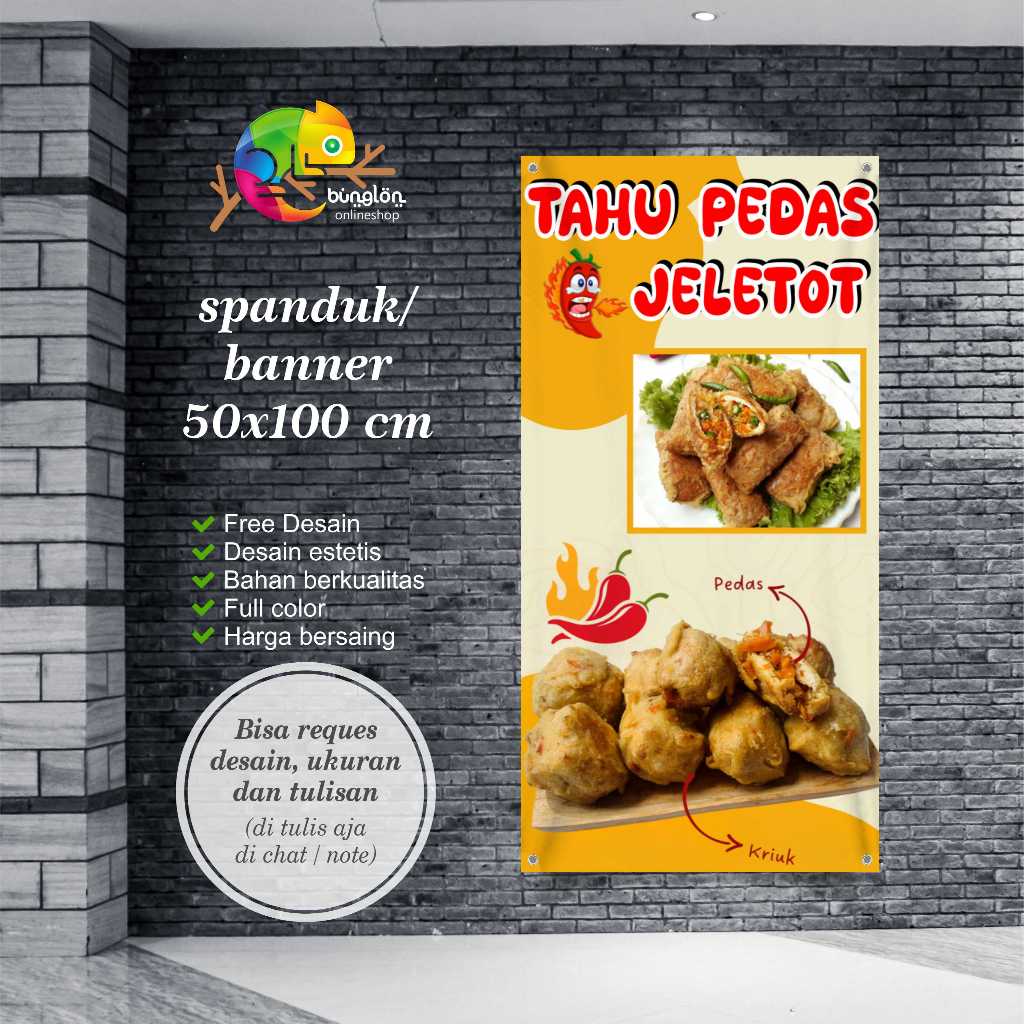 Jual Spanduk Banner Tahu Pedas Jeletot Free Custom Desain | Shopee ...