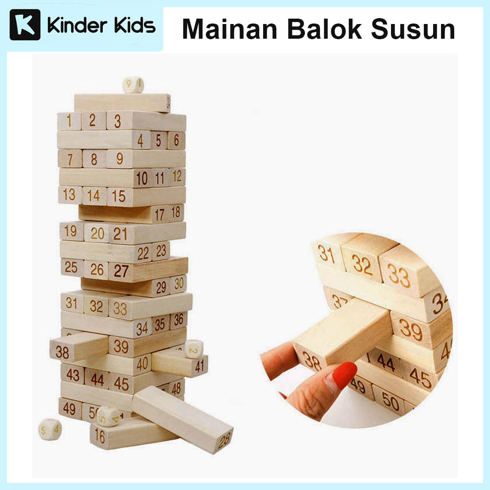Jual BLOCKS Kayu Mainan Balok Susun Fun Party Game 51 Blocks - A138 ...