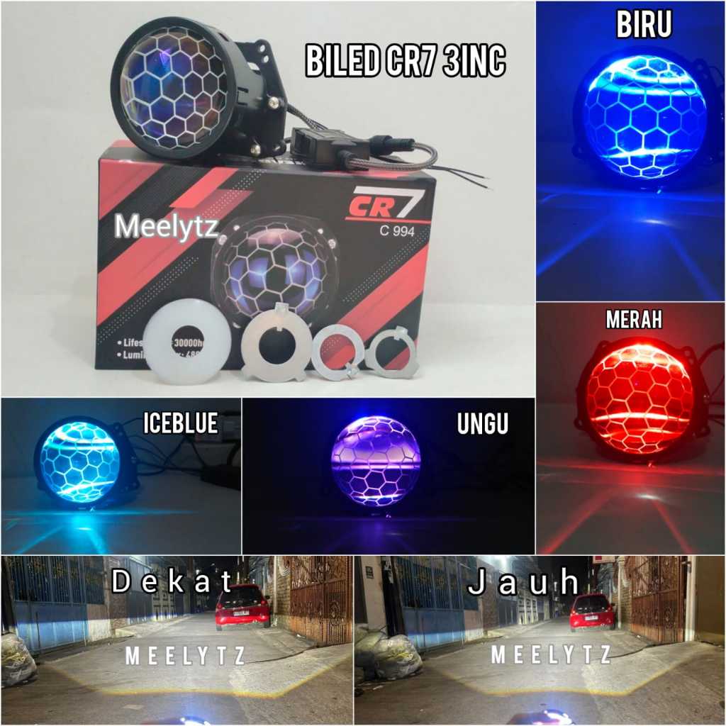 Jual Lampu Motor Mobil Projector Biled CR7 3INC Flat Cut Biled Jaring ...