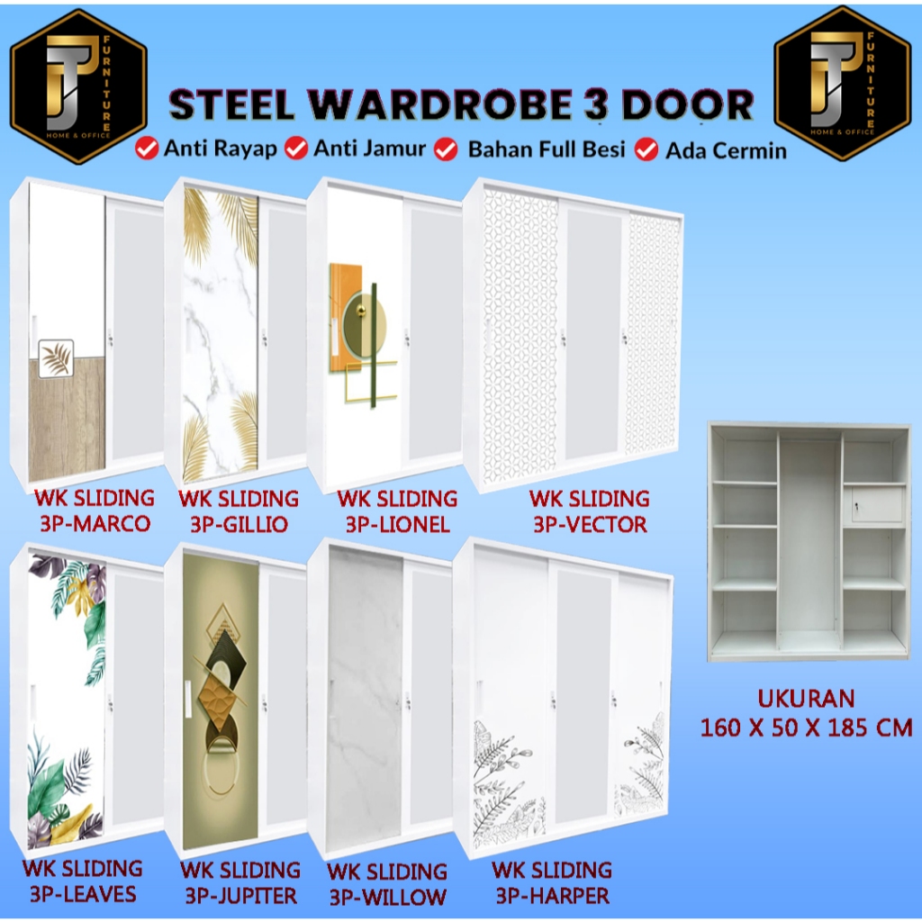 Jual Wardrobe/Lemari Plat/Lemari Pakaian Besi 3 Pintu Ukuran 160 WK ...
