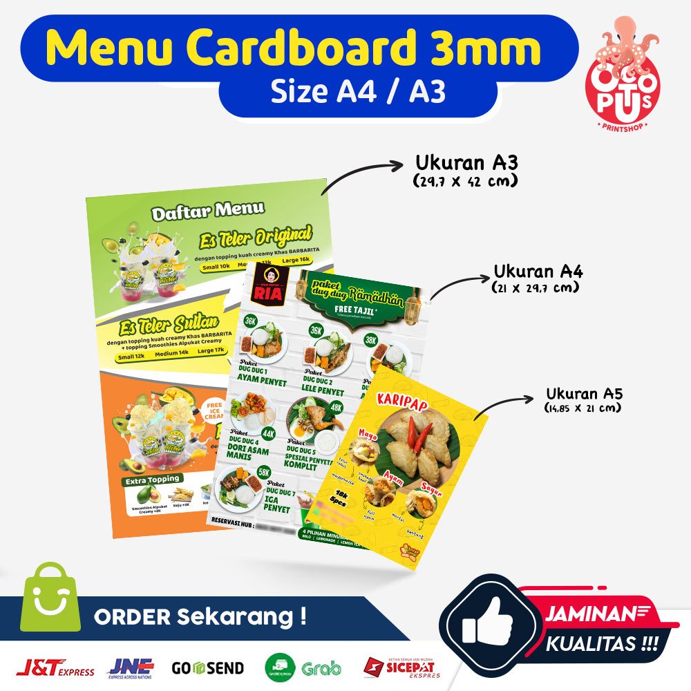 Jual MENU PENYET / MENU CAFE / MENU Cardboard A4 dan A3 2 sisi LAMINASI ...