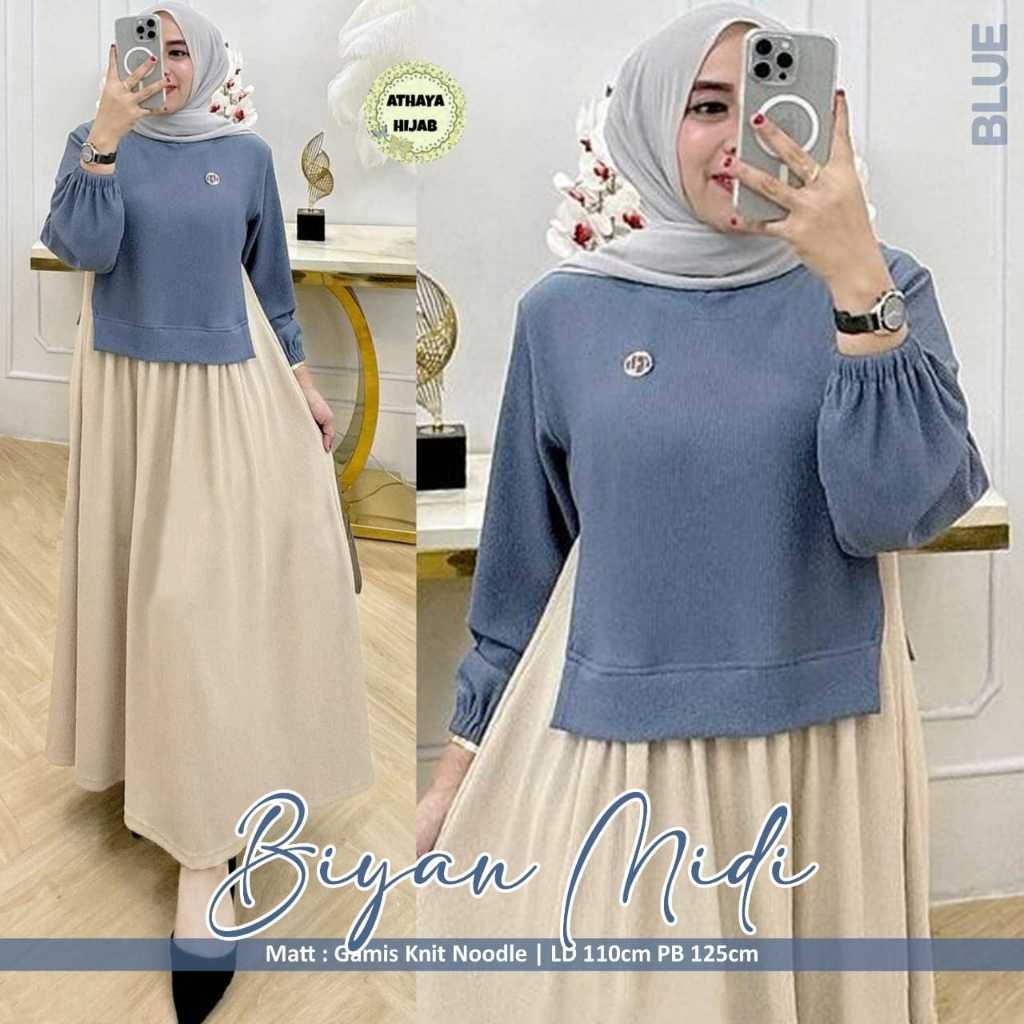 Jual Gamis Biyan Midi Dress Knit Premium Kombinasi 2 Warna Terbaru 2024 ...