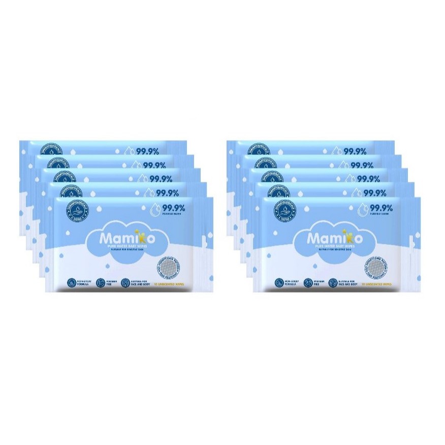 Jual Mamiko Wet Tissue Baby Wipes Pure Water Hand Mouth 10s| Tisu Basah ...