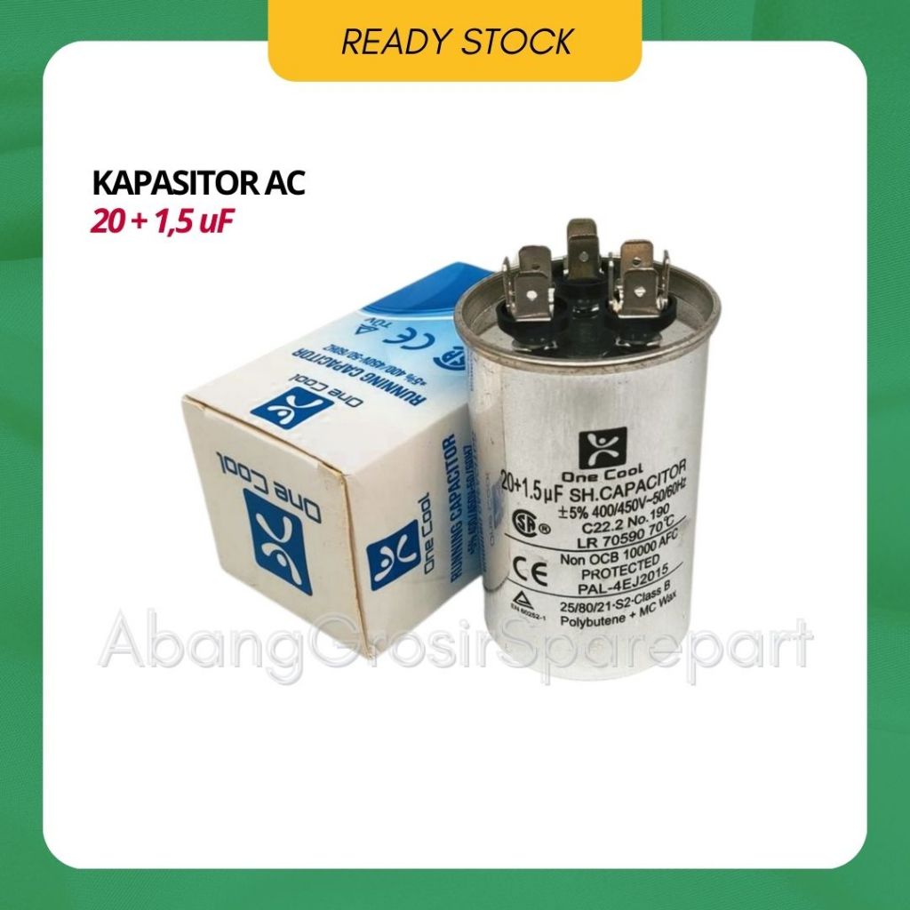 Jual Kapasitor AC 20+1,5 uf 3 Socket / Running Capacitor AC 20+1,5uf / Capasitor Air Conditioner ...