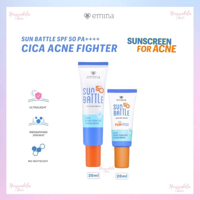 Jual Emina Sun Battle SPF 50 PA++++ Cica Acne Fighter - Sunscreen For ...