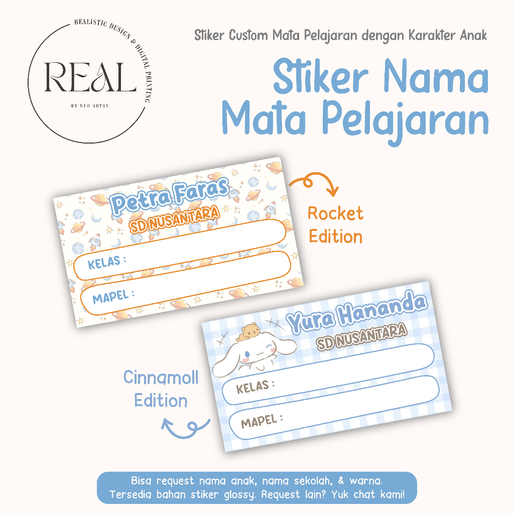 Jual Stiker Nama Custom Pelajaran / Stiker Nama Sekolah / Stiker Nama ...