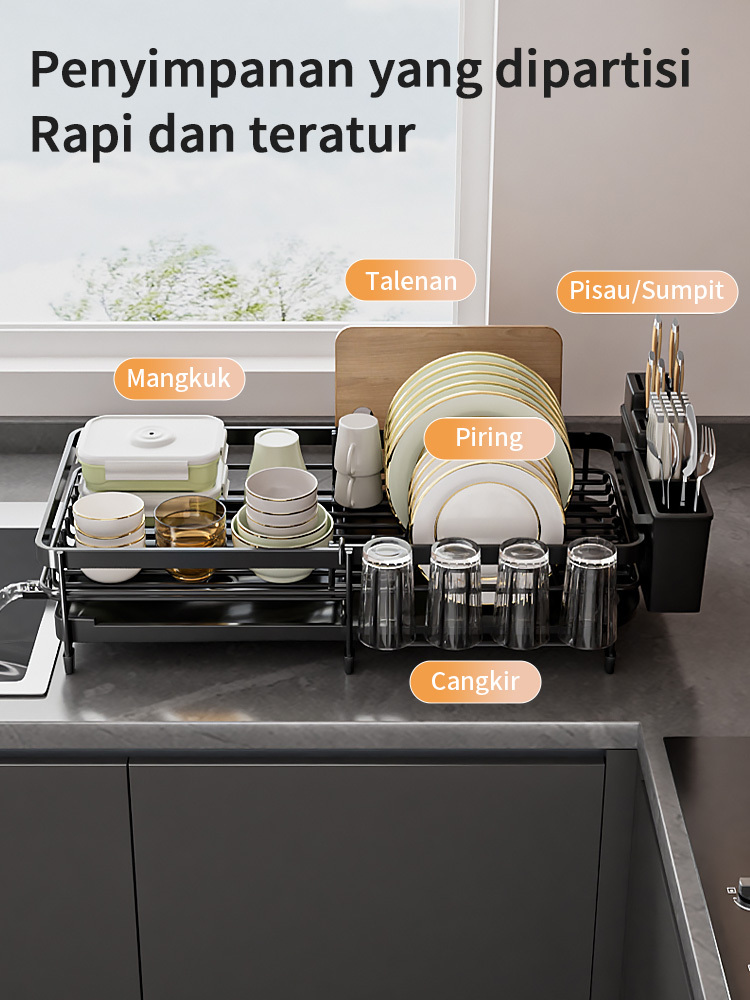 Jual Rak piring Multifungsi Rak Cangkir Dapur Penyimpanan Rak Pengering ...