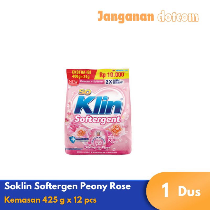 Jual So Klin Softergen Detergen Bubuk 1 Dus x 12 pcs Kemasan Pink 425 g ...