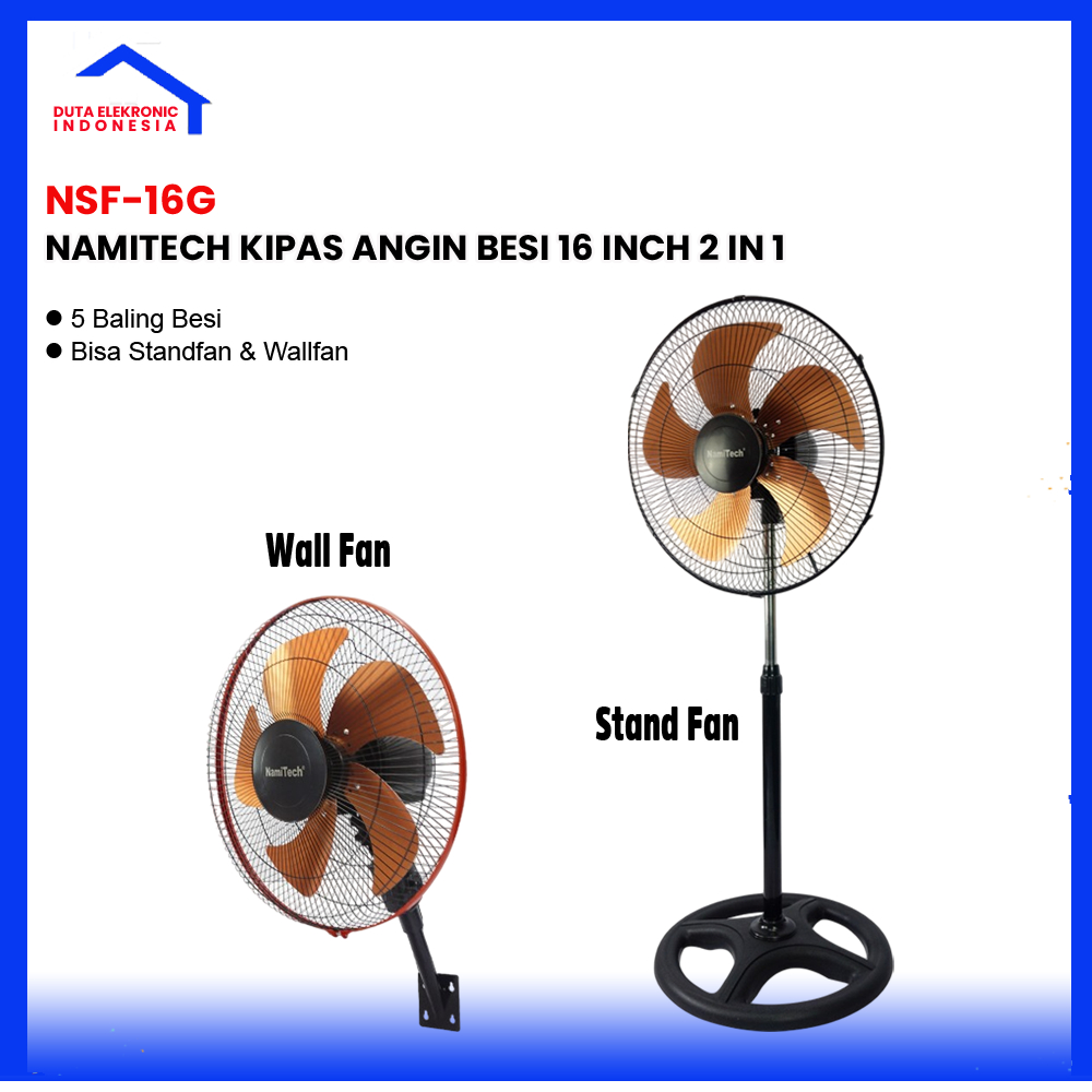 Jual Namitech Kipas Angin 2 In 1 NSF-16G 5 Baling Besi Stand Fan dan ...