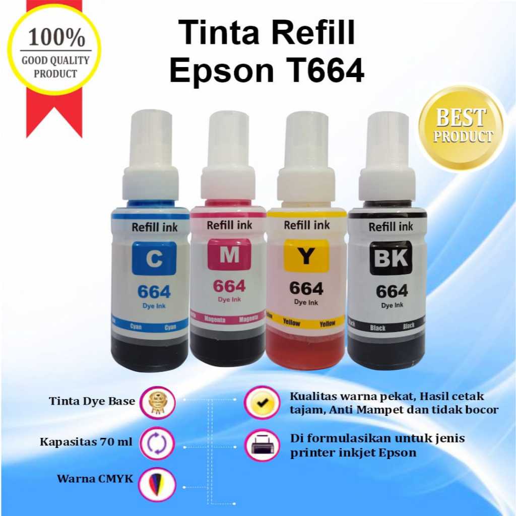 Jual Paket CMYK Tinta Premium 664 Refill Botol Epson L120 L360 L110 | Shopee Indonesia