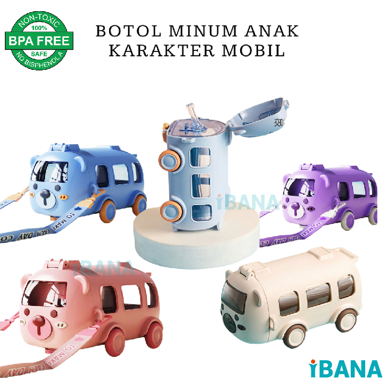 Jual IBANA HU103 BOTOL MINUM ANAK KARAKTER MOBIL BUS LUCU 500ML / BOTOL ...